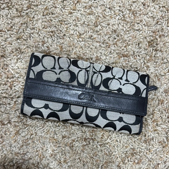 Coach | Bags | Coach Signature Black And Gray Wallet | Poshmark